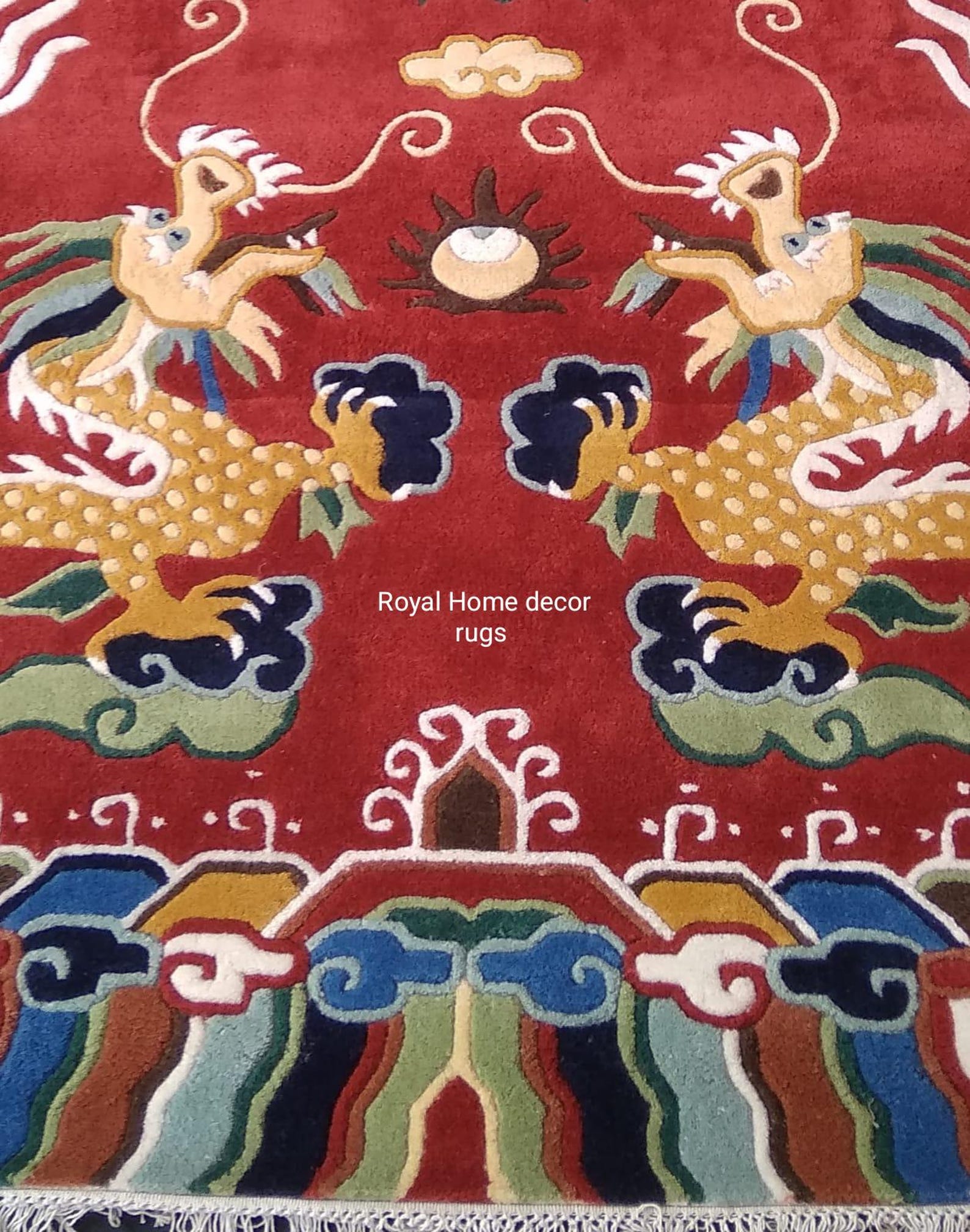 Luxury Interior Hand Tufted Tibetan Dragon Rug – Oriental Carpet Red ...