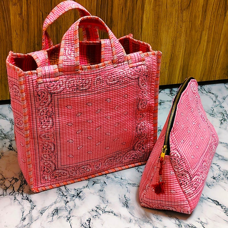 Quilted Bandana Tote Pink - Etsy