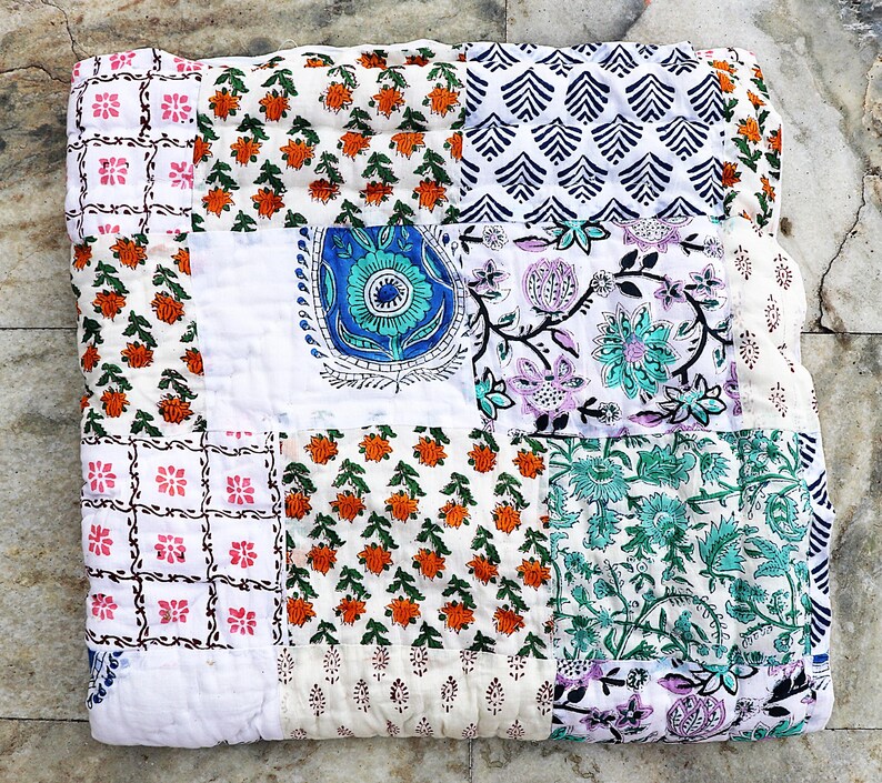 Hand Block Patchwork Cotton Quilt: Reversible Jaipuri Razai - Etsy
