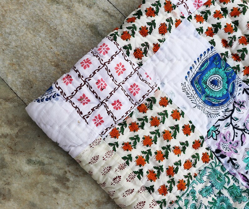Hand Block Patchwork Cotton Quilt: Reversible Jaipuri Razai - Etsy
