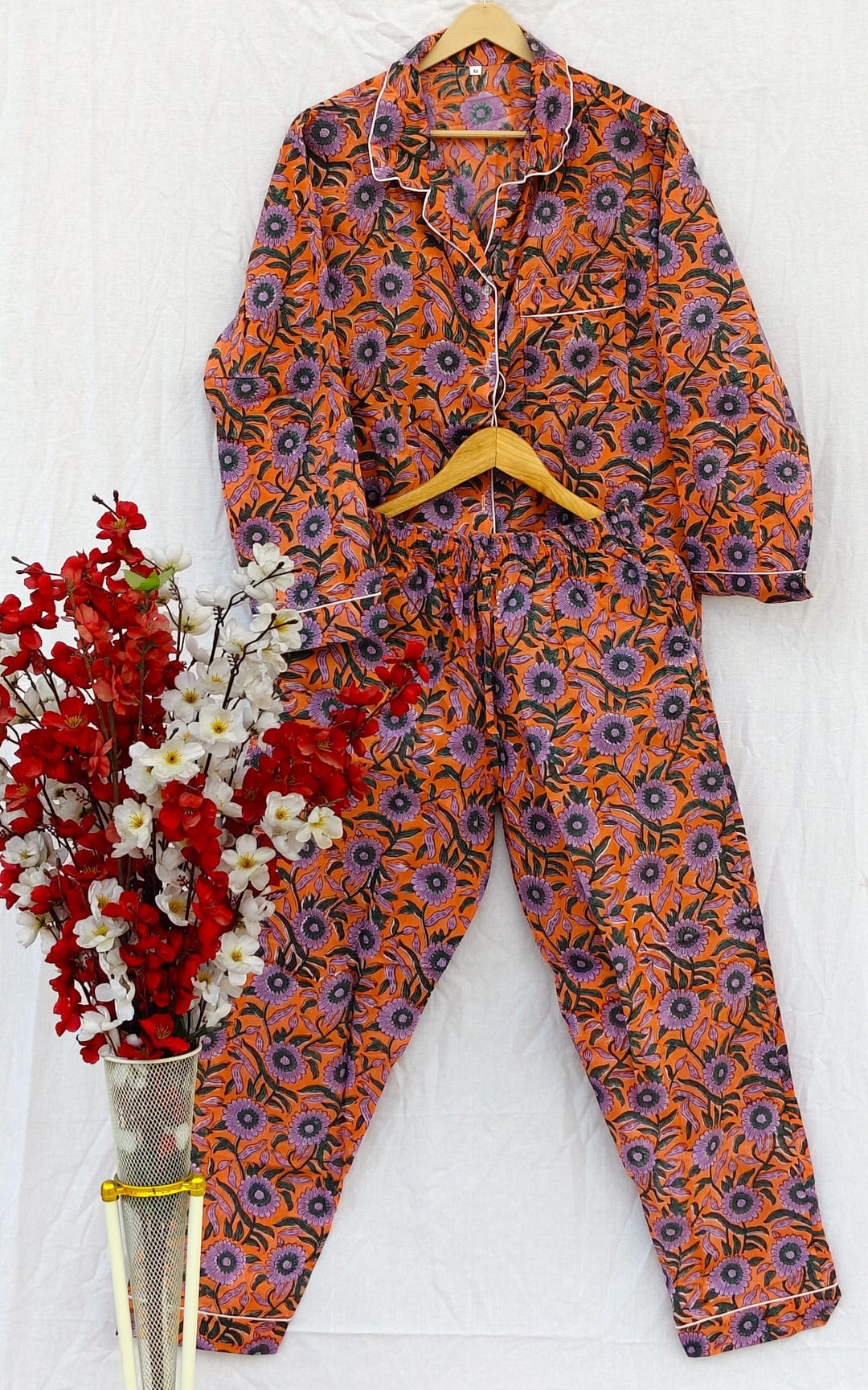 Hand Block Print Pyjama Set Beautiful Floral and Comfortable Women Long ...
