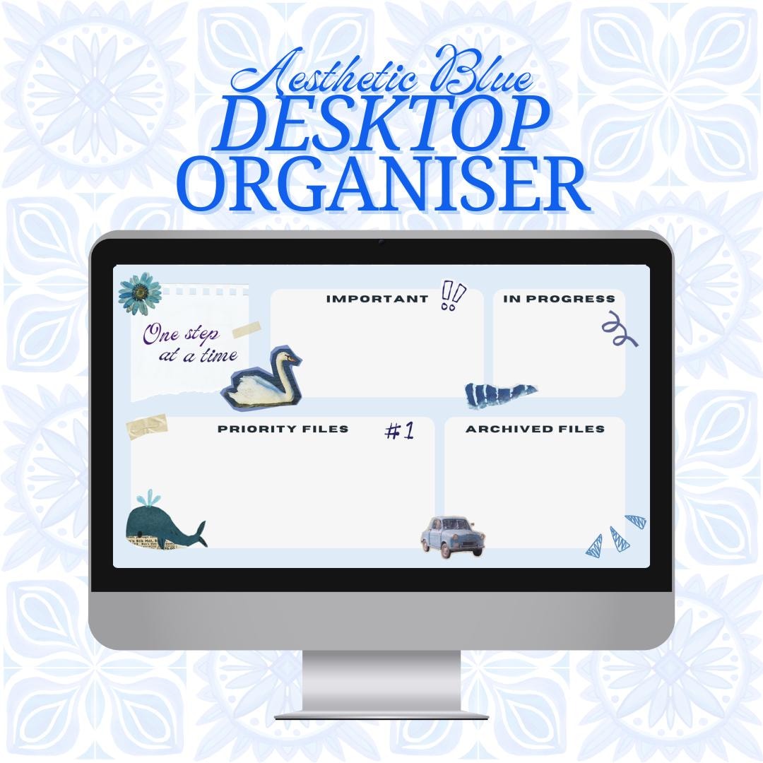 Aesthetic Blue Desktop Wallpaper File Organizer for Mac & Windows - Etsy