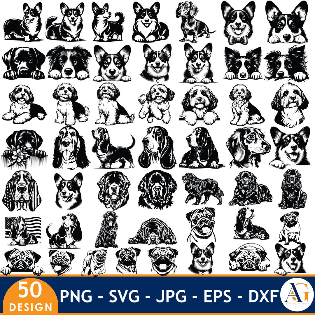 Dog SVG and PNG Bundle: 50+ Dog Head Designs (digital Download - Etsy