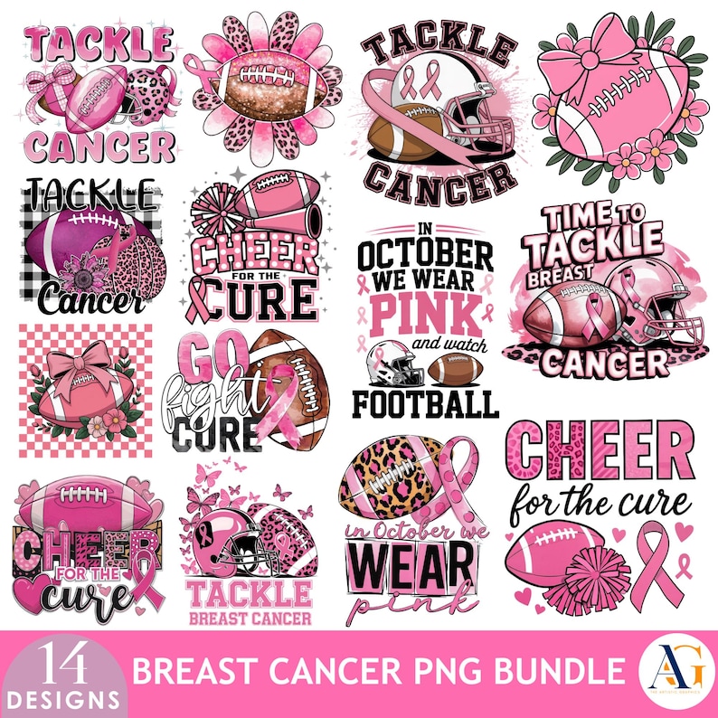 Pink Out Football Design Bundle PNG, Cancer Awareness Football Svg ...