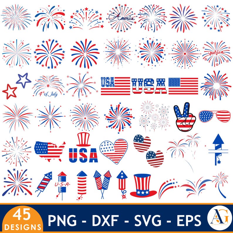 4th of July Svg & Png Fireworks Bundle, 4th of July Firework More Than ...
