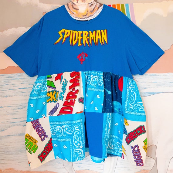 Spider-man Marvel Patchwork Babydoll Dress XXL Plus Size - Etsy