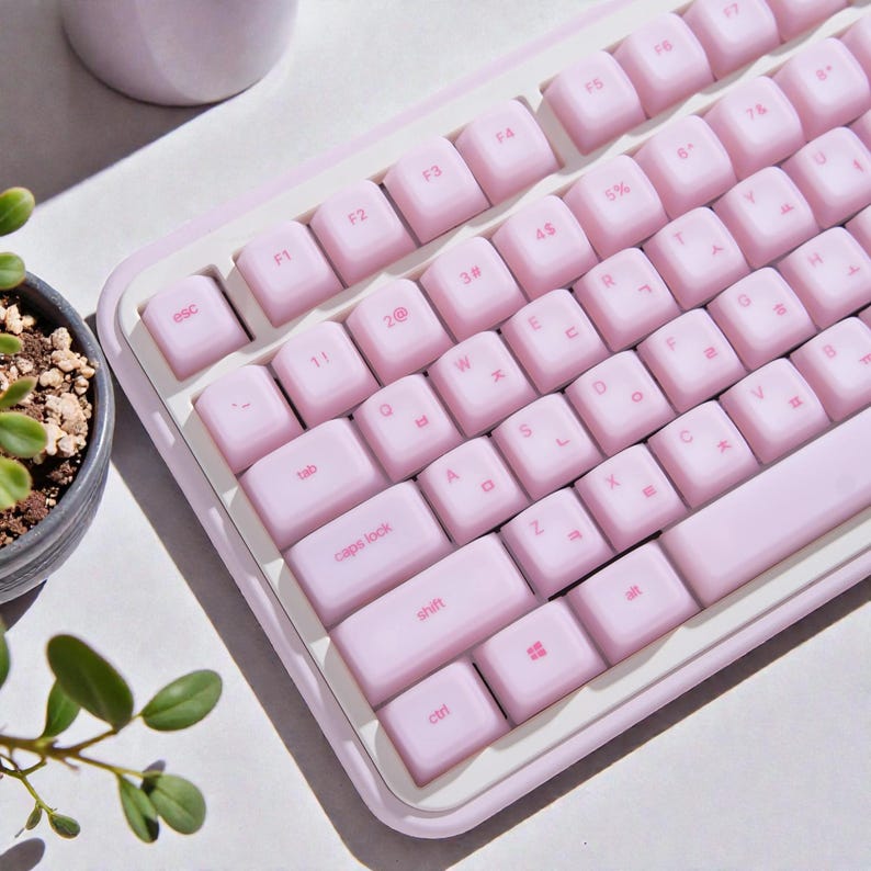 Pastel Pink Keycap Set OEM Profile – Korean Sub Legends PBT Keycaps for ...