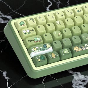 Green PBT Keycaps Set – 132 Keys Cute MOA Profile | Sublimated 5-side ...