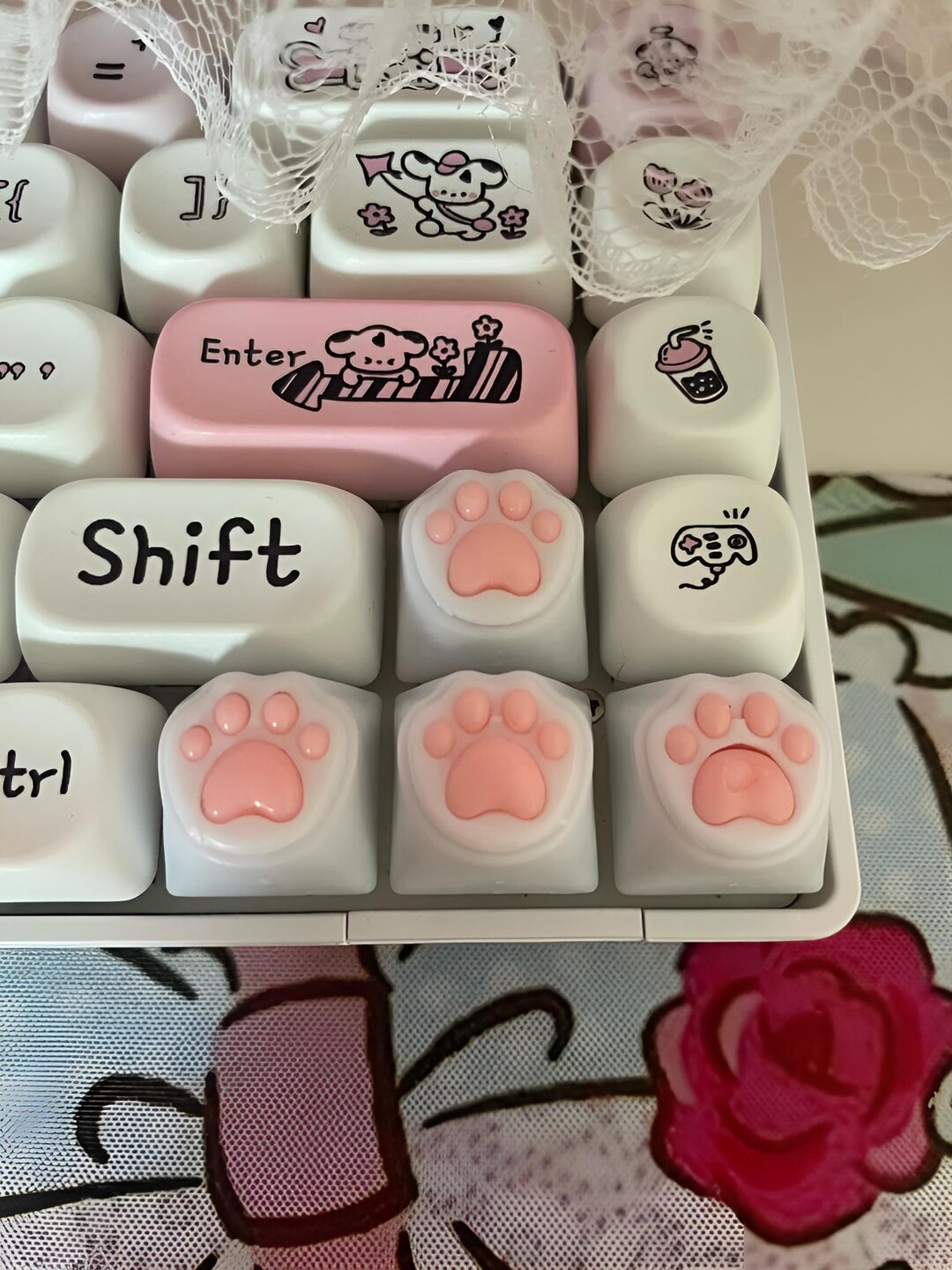 Pink Cat Paw Keycaps for Mechanical Keyboards - Adorable Silicone ...