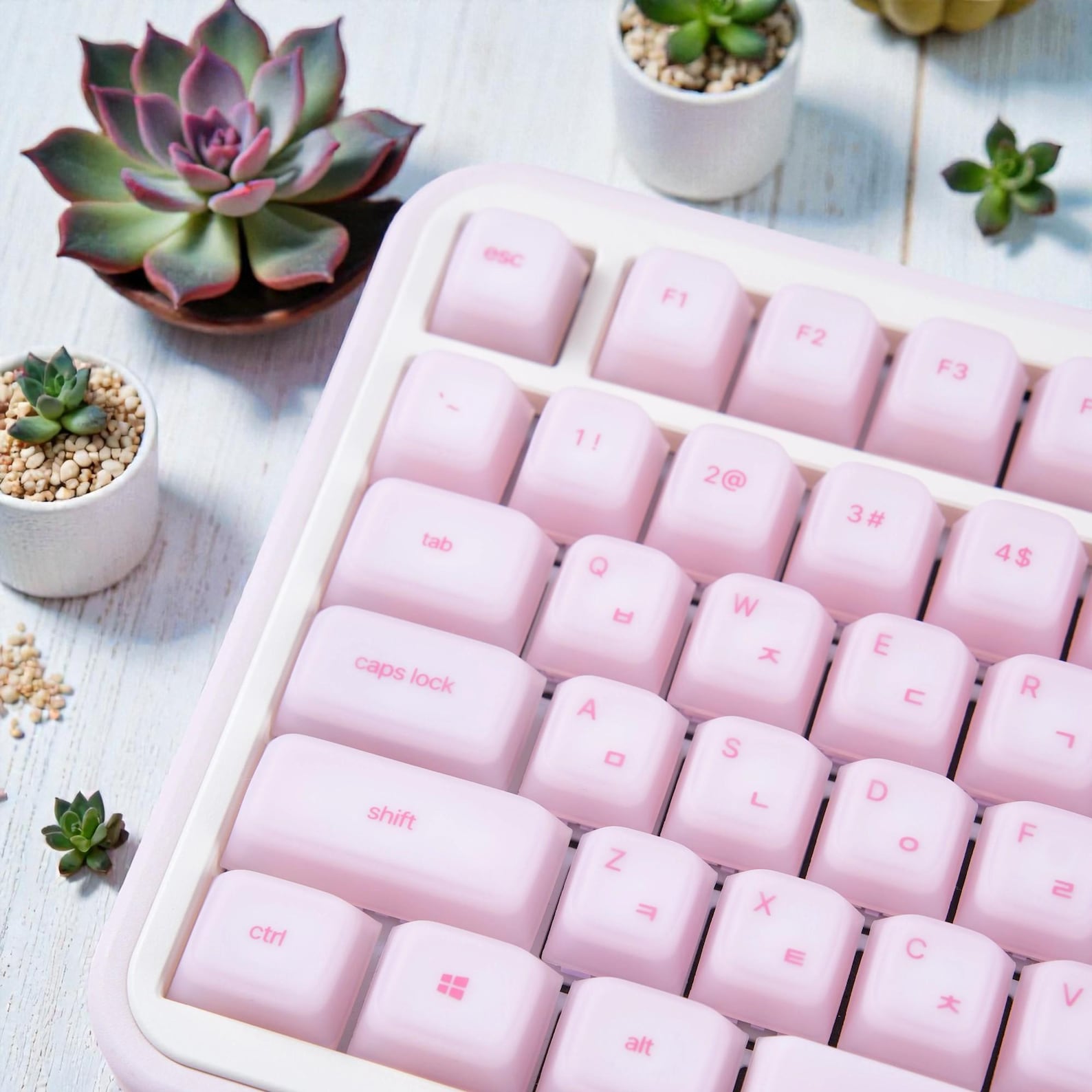 Pastel Pink Keycap Set OEM Profile – Korean Sub Legends PBT Keycaps for ...