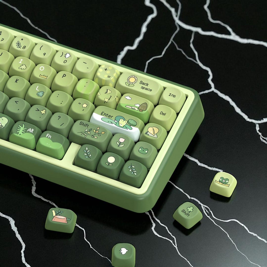 Green PBT Keycaps Set – 132 Keys Cute MOA Profile | Sublimated 5-side ...