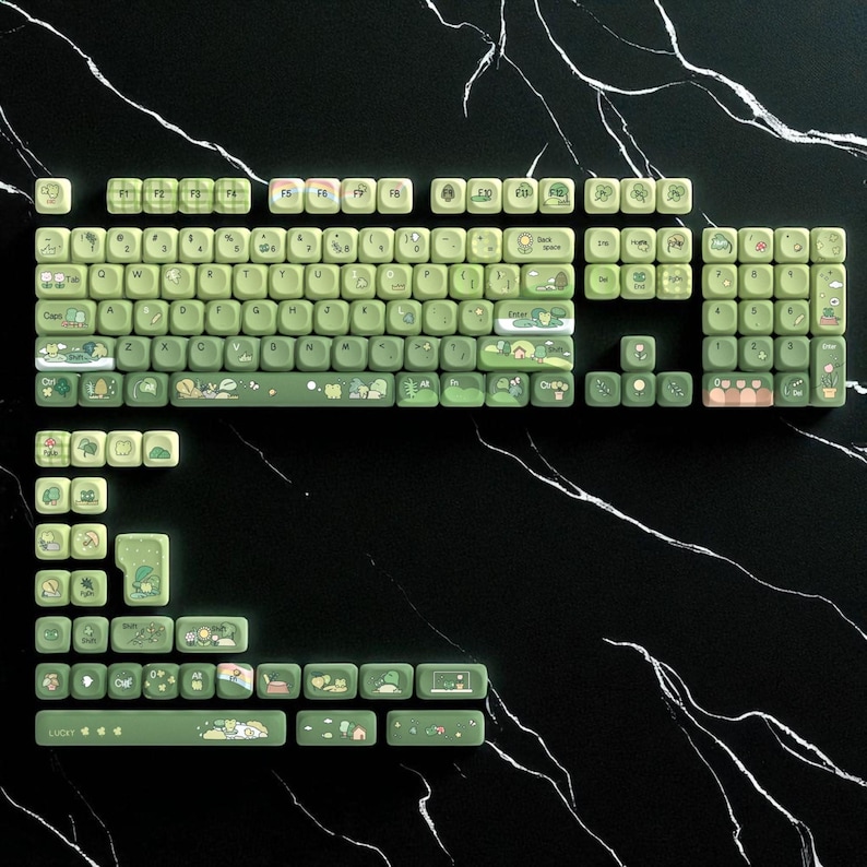 Green PBT Keycaps Set – 132 Keys Cute MOA Profile | Sublimated 5-side ...
