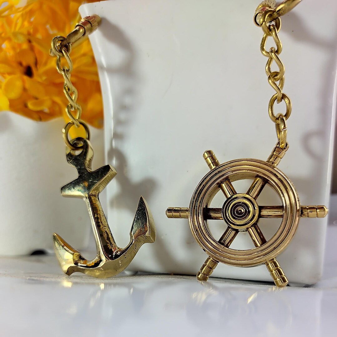 Nautical Couple Keychains – Brass Anchor & Helm, Anniversary Gift - Etsy