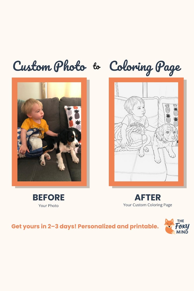 Custom Coloring Pages, Personalized Photo to Coloring Page, Digital ...