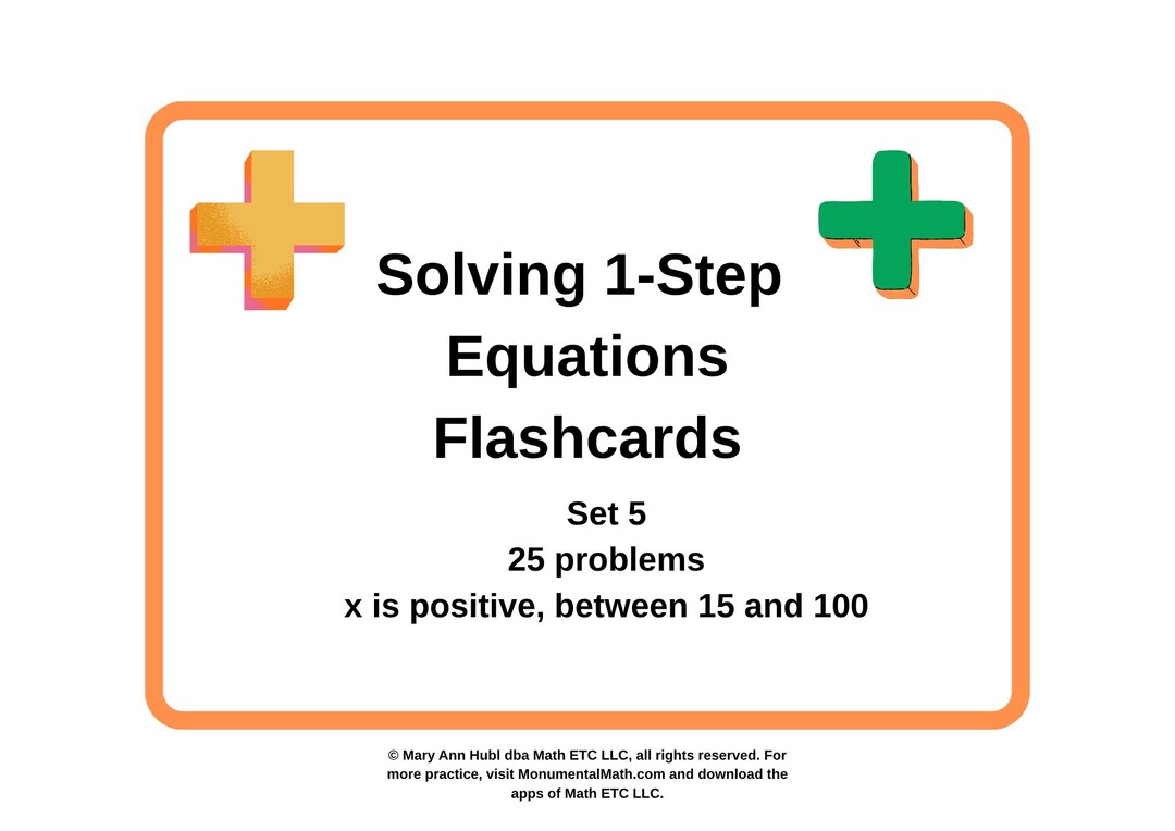Solving 1-step Equations Flashcards, Set 5 - Etsy UK