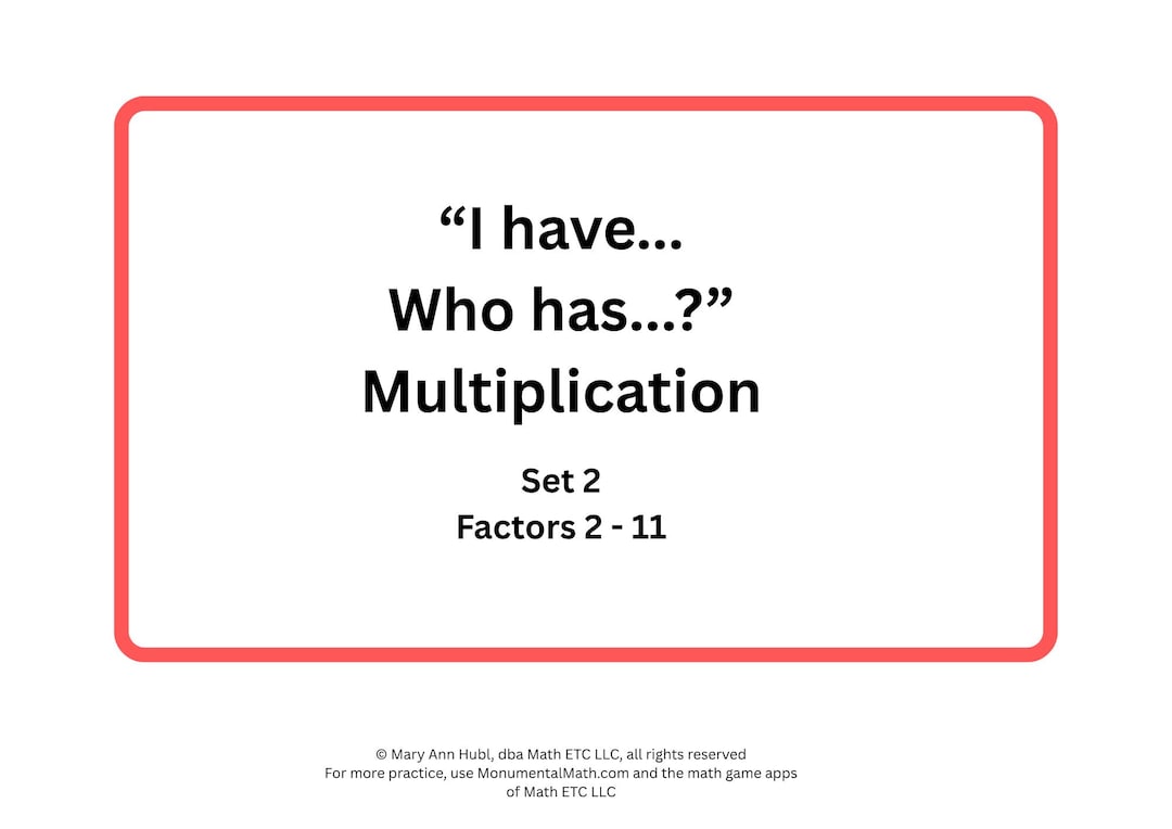 I Have... Who Has...? Multiplication Set 2 - Etsy