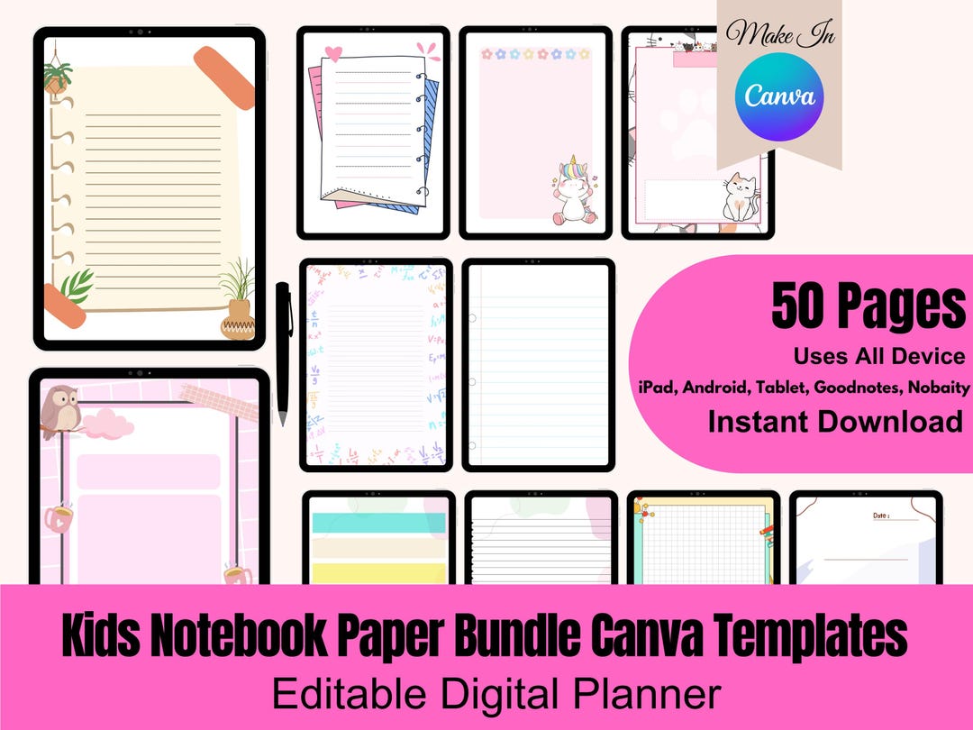 Kids Notebook Paper Templates – 50+ Printable KDP Pages | Canva ...