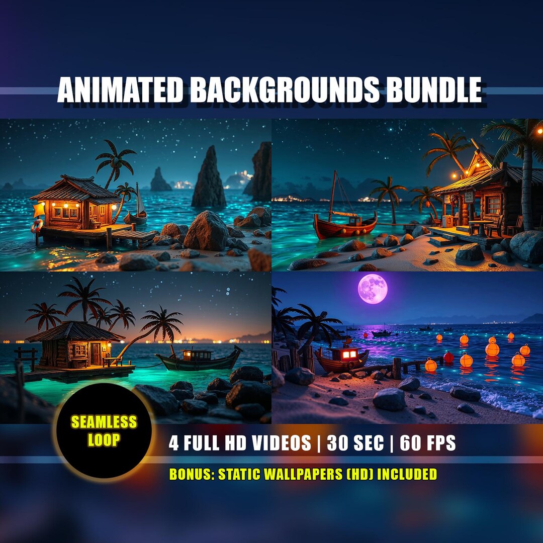 Animated Background Bundle - Tropical Night | Ocean Beach Paradise ...