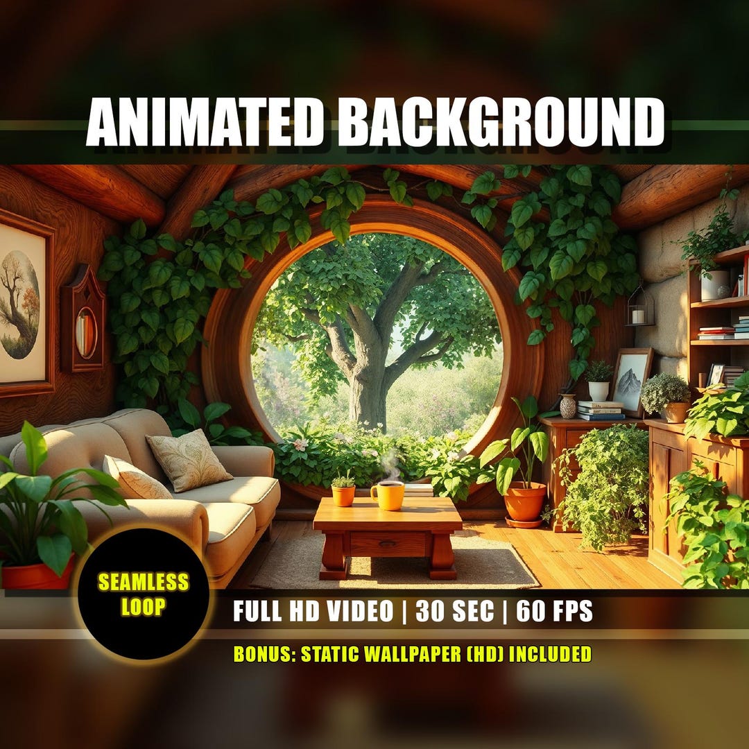 Animated Background - Cozy Treehouse Living Room | Overgrown Plants ...