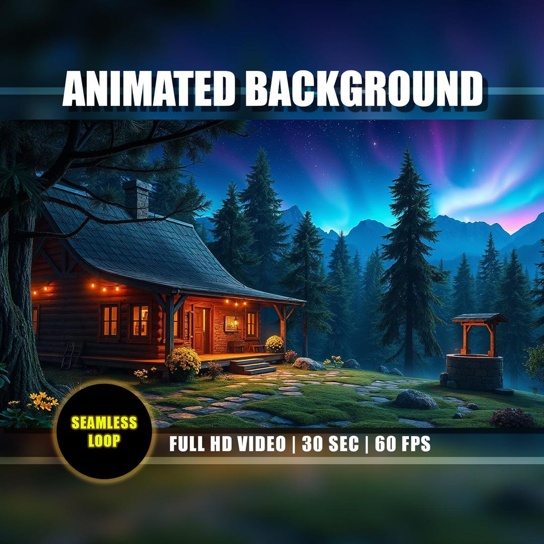Animated Background, Cozy Wooden Cottage, Night Forest Aurora, Tranquil ...