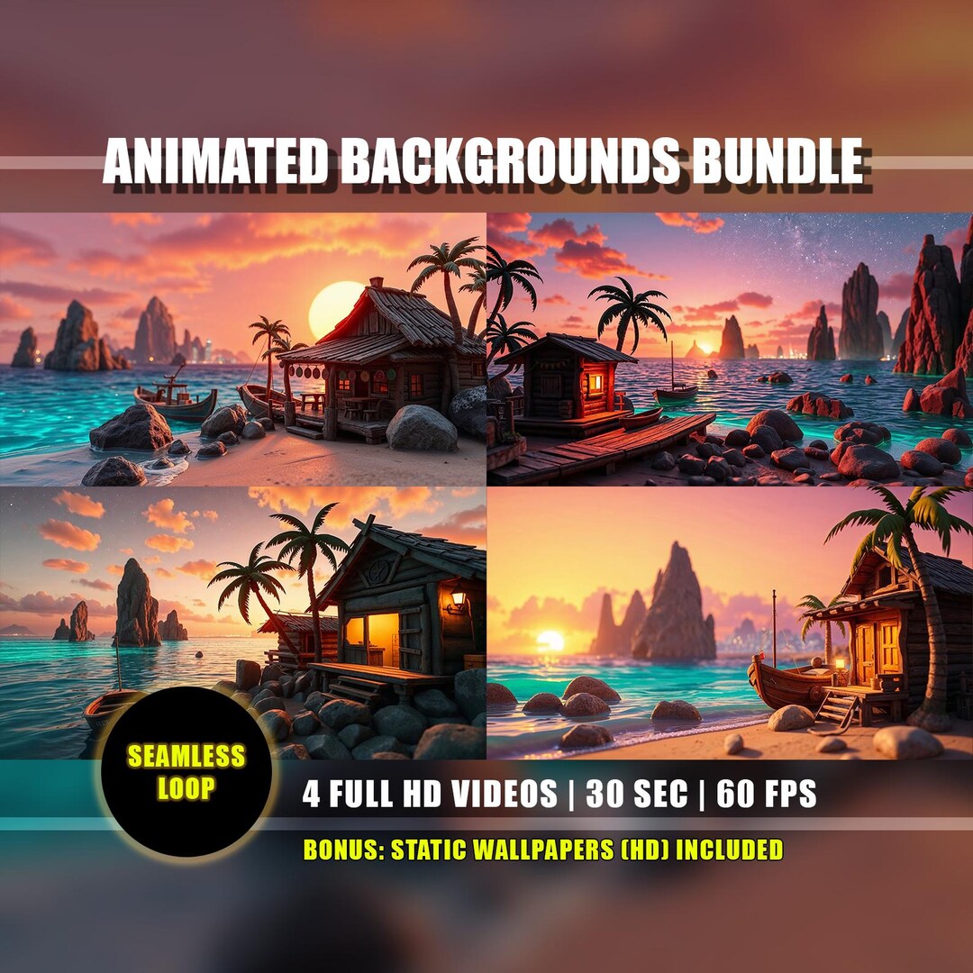 Animated Background Bundle - Tropical Fishing Village Sunset Afternoon ...