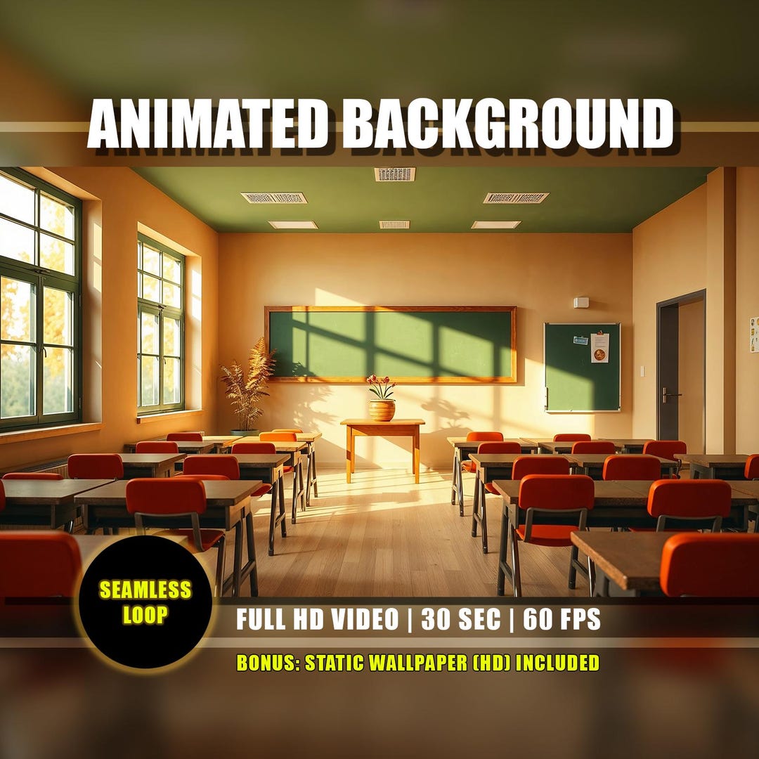 School Classroom Animated Background | Cozy Autumn Class Chalkboard ...