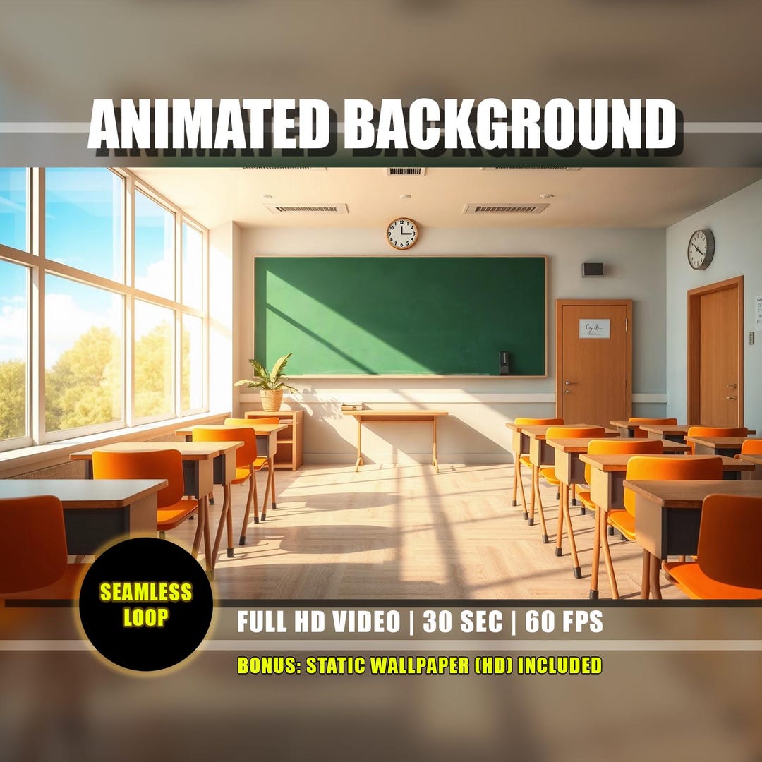 Animated Background - Autumn Classroom 03 | Cozy Sunny Fall School Live ...