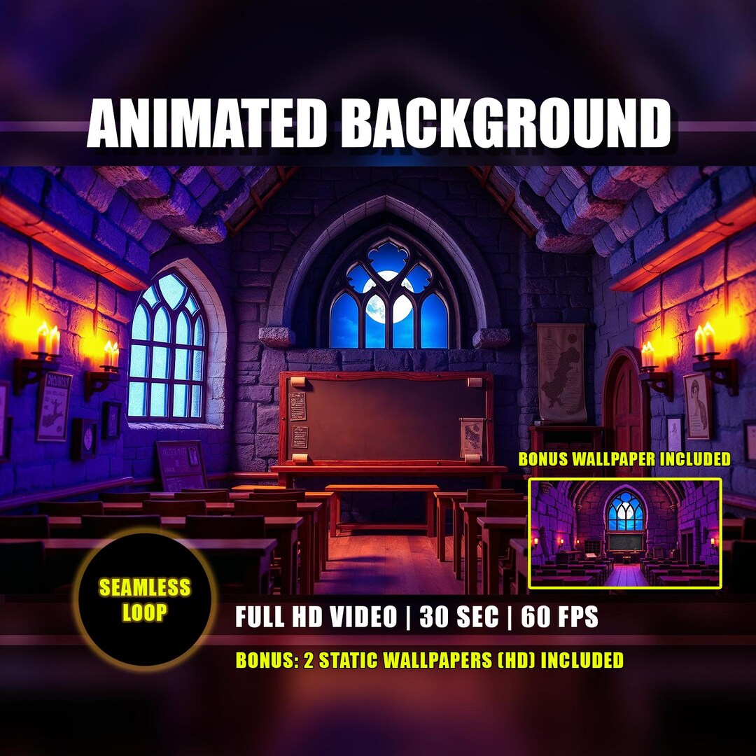 Animated Background - Classroom Castle Tower 02 | Gothic Magical Study ...
