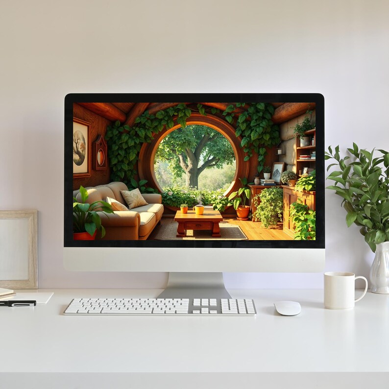 Animated Background - Cozy Treehouse Living Room | Overgrown Plants ...