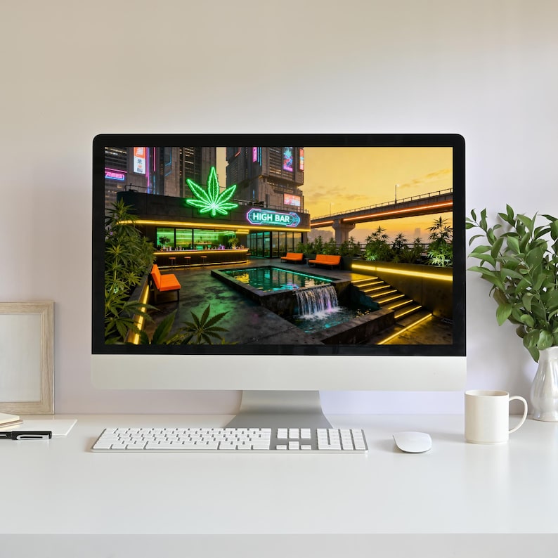 Weed Rooftop Bar Animated Background, Marijuana Pot Leaf, Afternoon ...