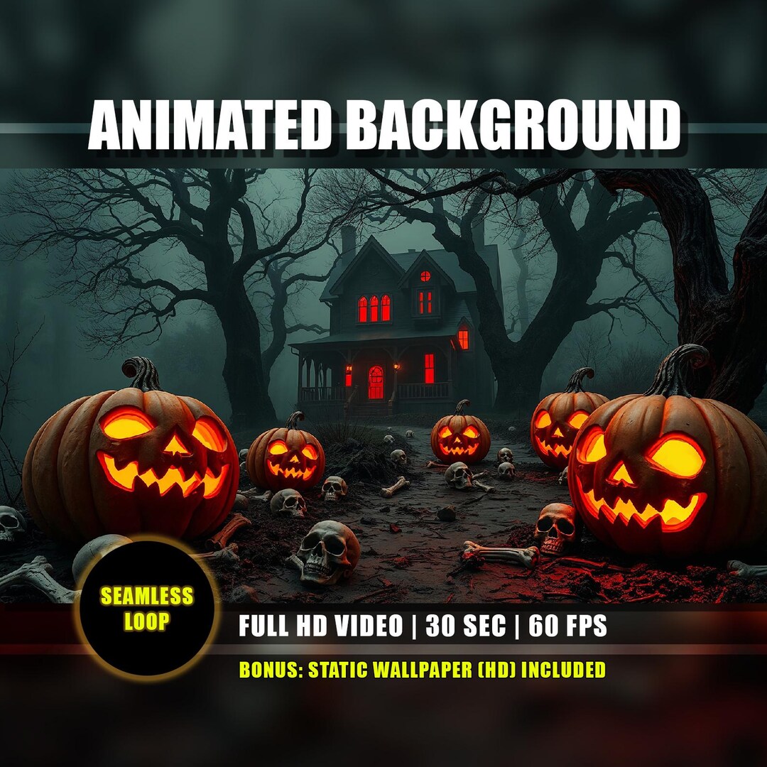 Halloween Animated Background - Spooky Haunted House Night With ...