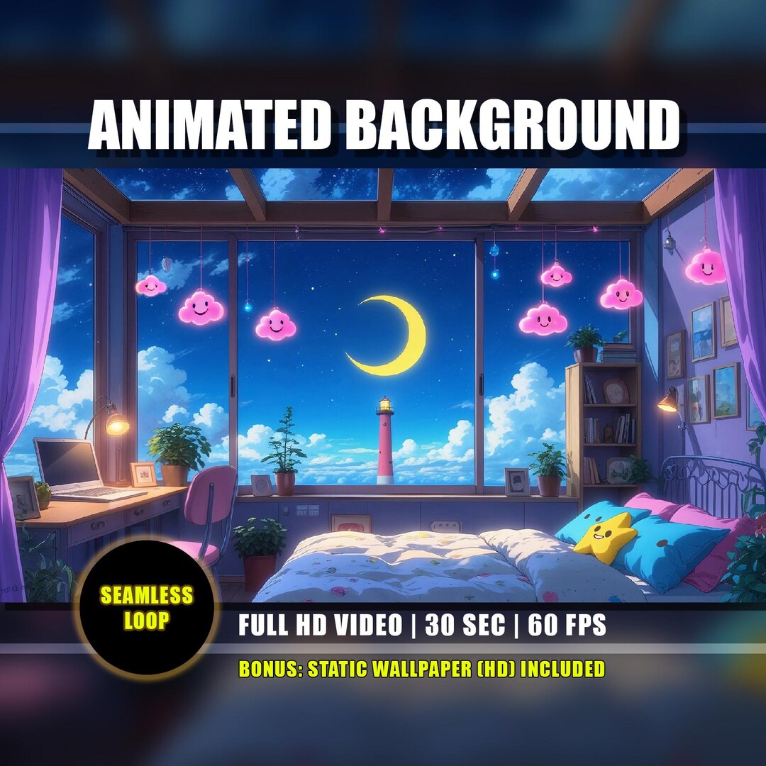 Animated Background - Dreamy Enchanted Bedroom Night, Moonlight ...