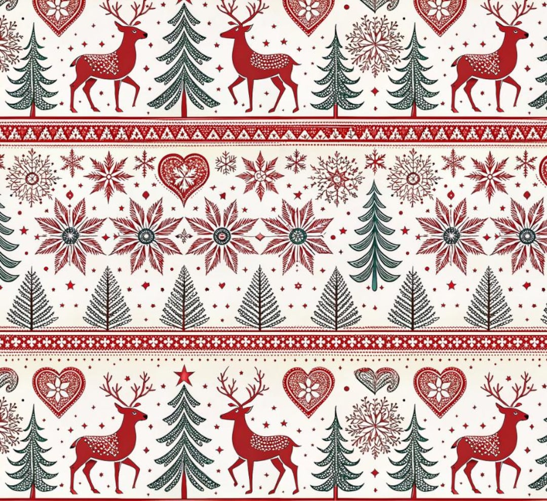 Nordic Christmas Pattern Cotton Fabric by Half Yard |vintage Christmas ...