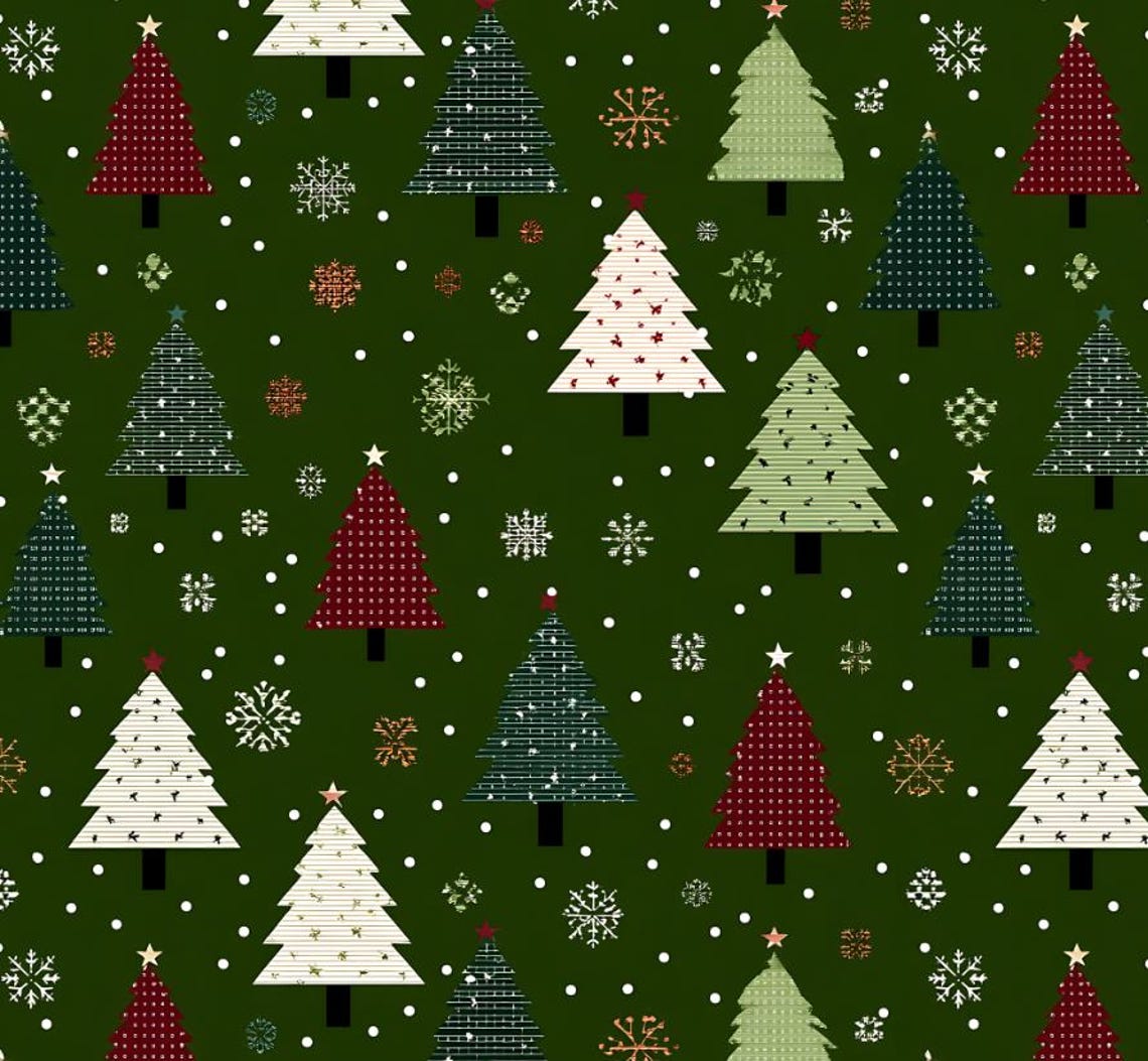 Minimalist Christmas Tree Cotton Fabric by Half Yard |cartoon Print ...