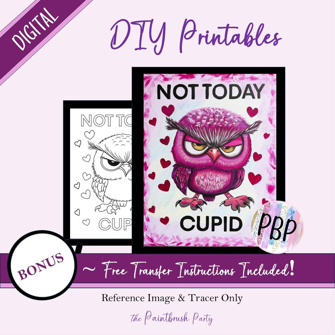 Valentine Owl Paint Party Printable: DIY Painting Template (digital ...