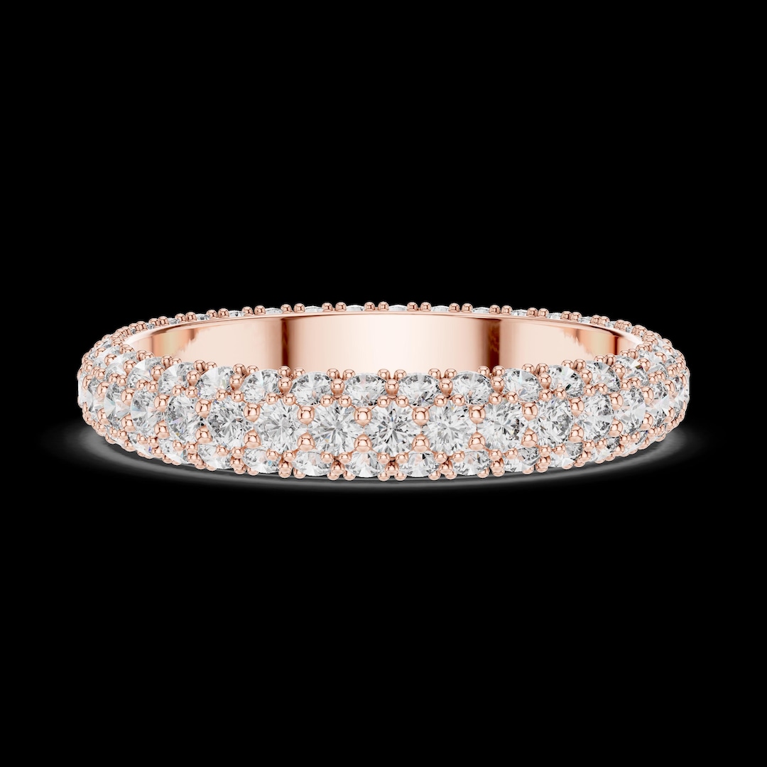 Pave Band Ring: Round Cut Stones, Solid Gold Wedding Jewelry - Etsy