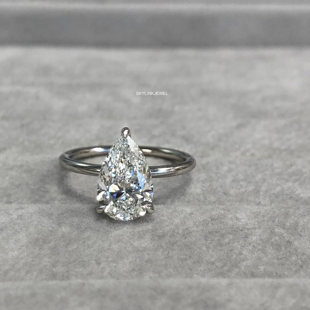 Pear Cut Engagament Ring, Pear Shape Moissanite Ring, Solitaire Wedding ...