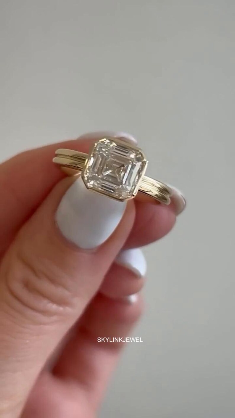 3CT Asscher Cut Solitaire Bezel Ring Asscher Bezel Engagement Ring ...