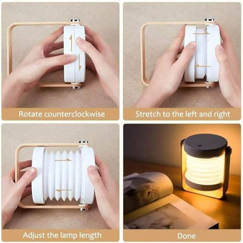 Minimalist Wooden Touch Lamp – 3-in-1 Portable Rechargeable Night Light ...