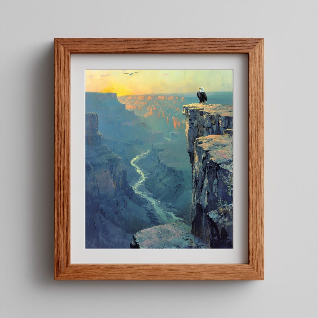 Dramatic Cliff Overlook Wall Art, Canyon Sunset Oil Painting, Western ...