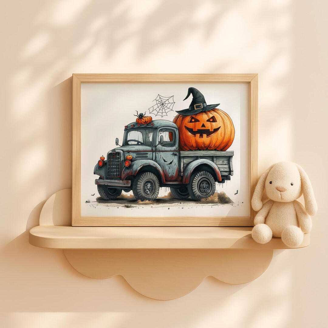 Spooky Truck With Pumpkins and Witch Hat Printable Art, Kid Halloween ...