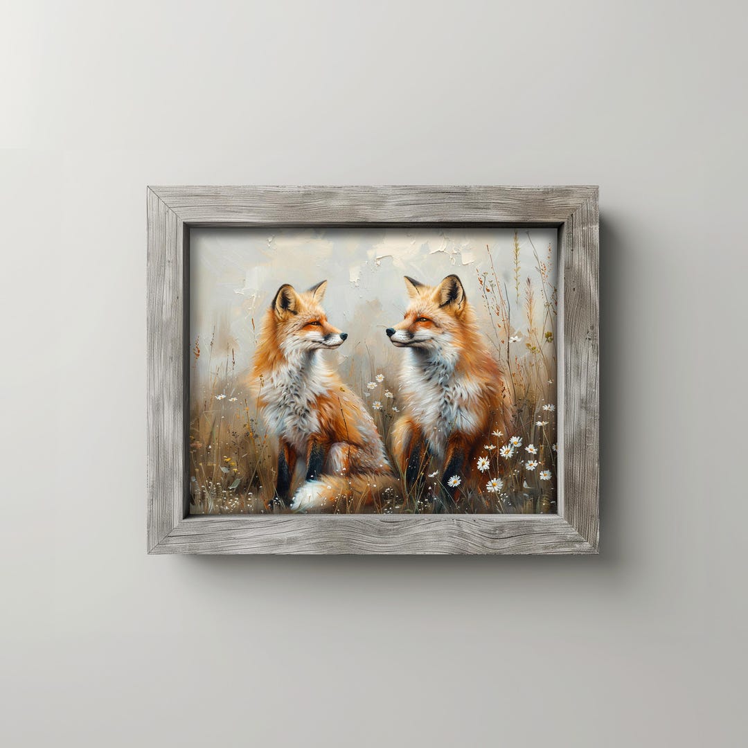 Red Foxes in Wildflower Meadow Printable Wall Art, Rustic Autumn ...