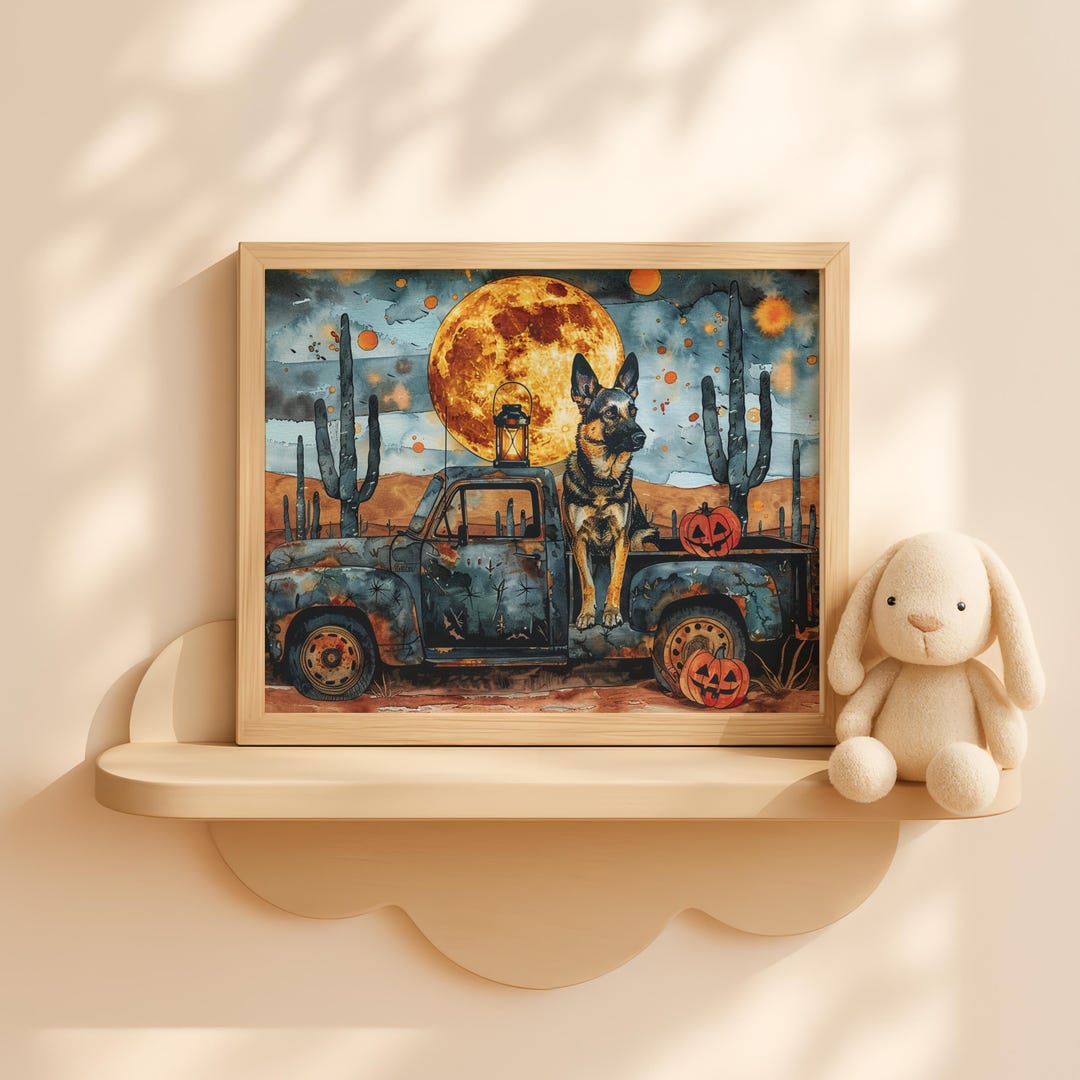 German Shepherd Halloween in Desert Scene - Rustic Dog Wall Art ...