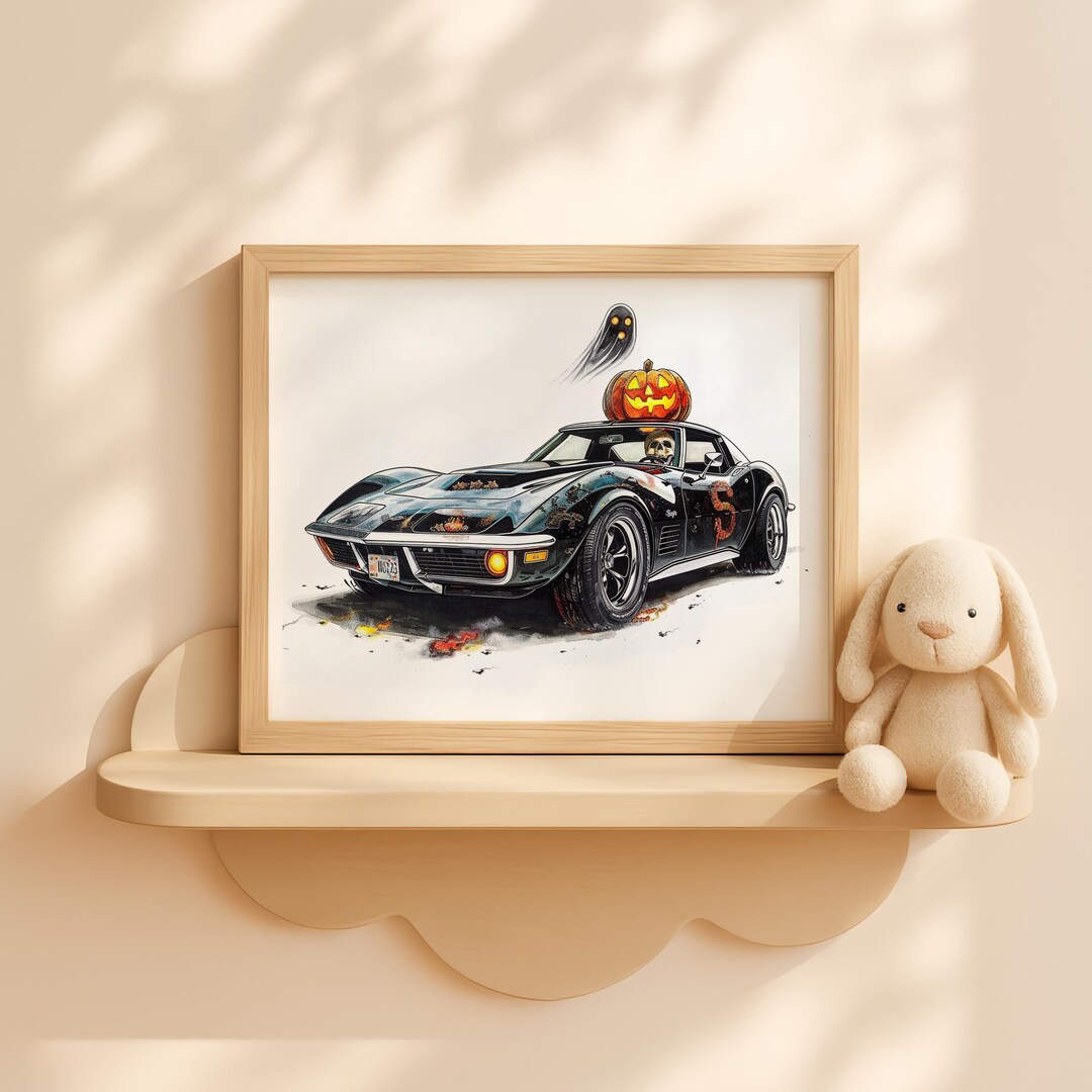 Halloween Corvette Stingray With Skeleton Driver and Pumpkins – Spooky ...