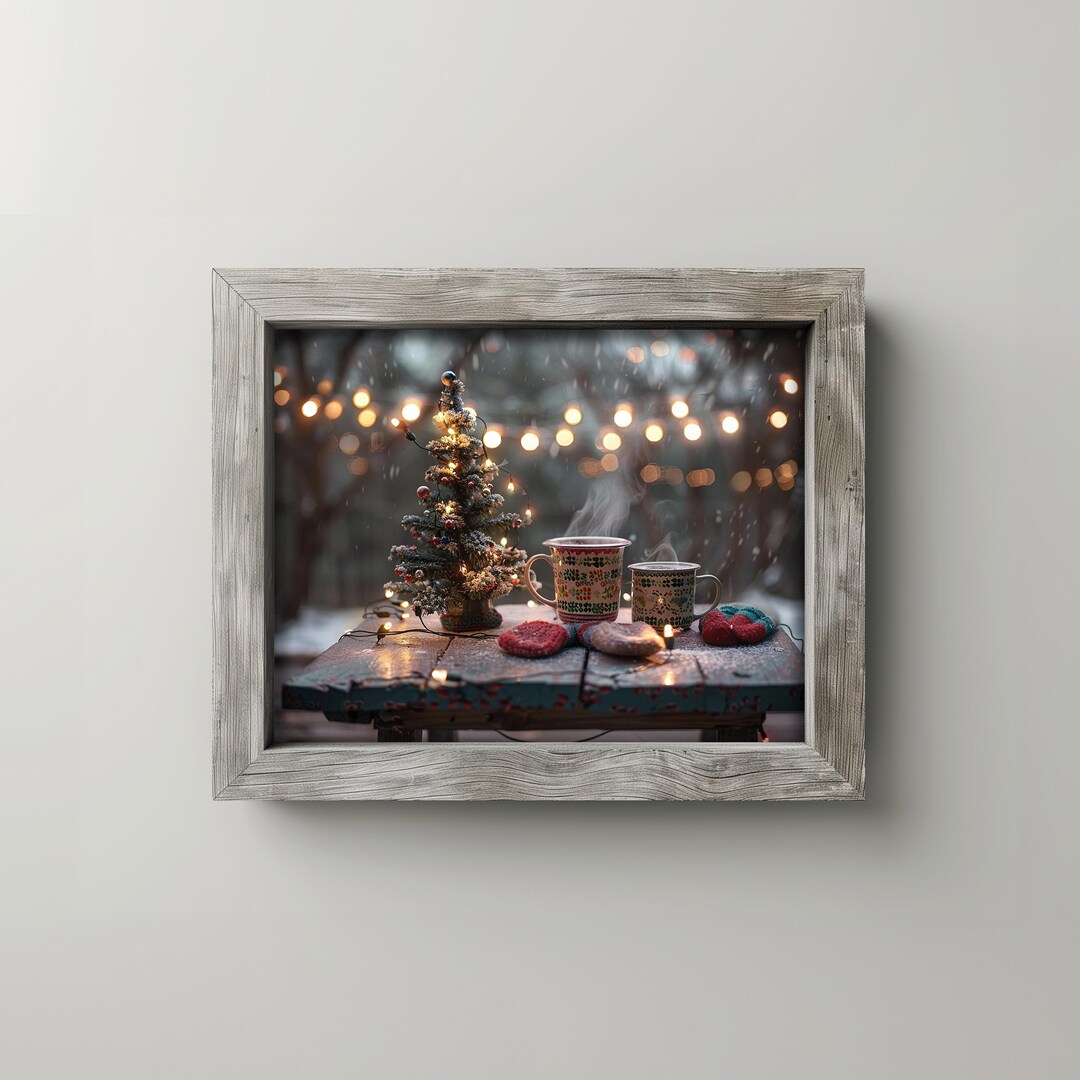 Children Drinking Hot Cocoa Outdoors – Cozy Christmas Wall Art, Festive ...
