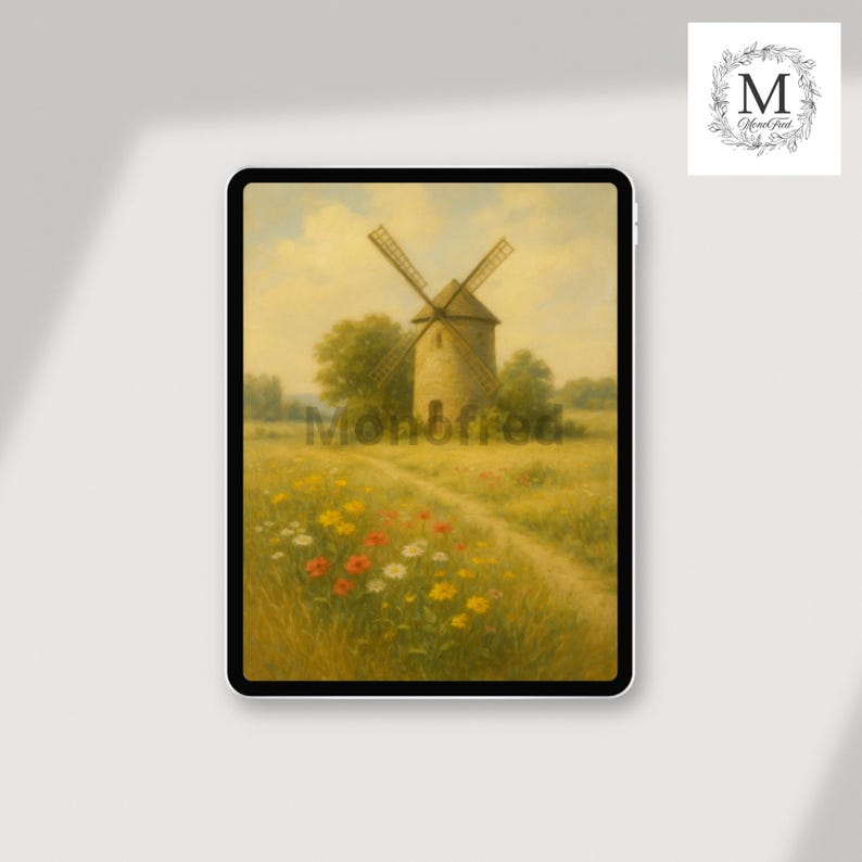 Antique Windmill in Flower Field – Vintage Pastel Oil Painting ...