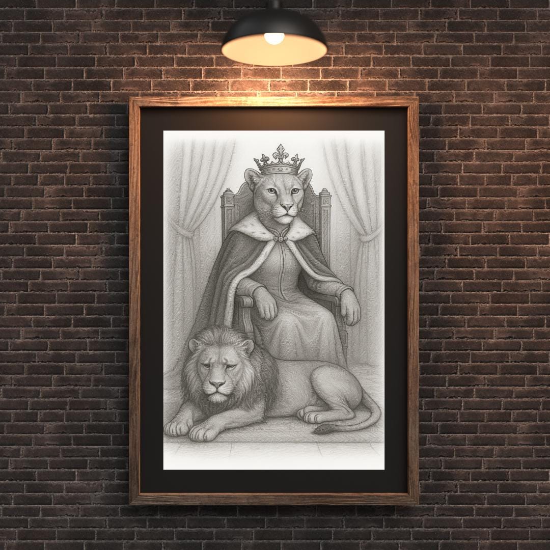 Regal Lion Pair Printable – Queen Lioness on Throne With King – Animal ...