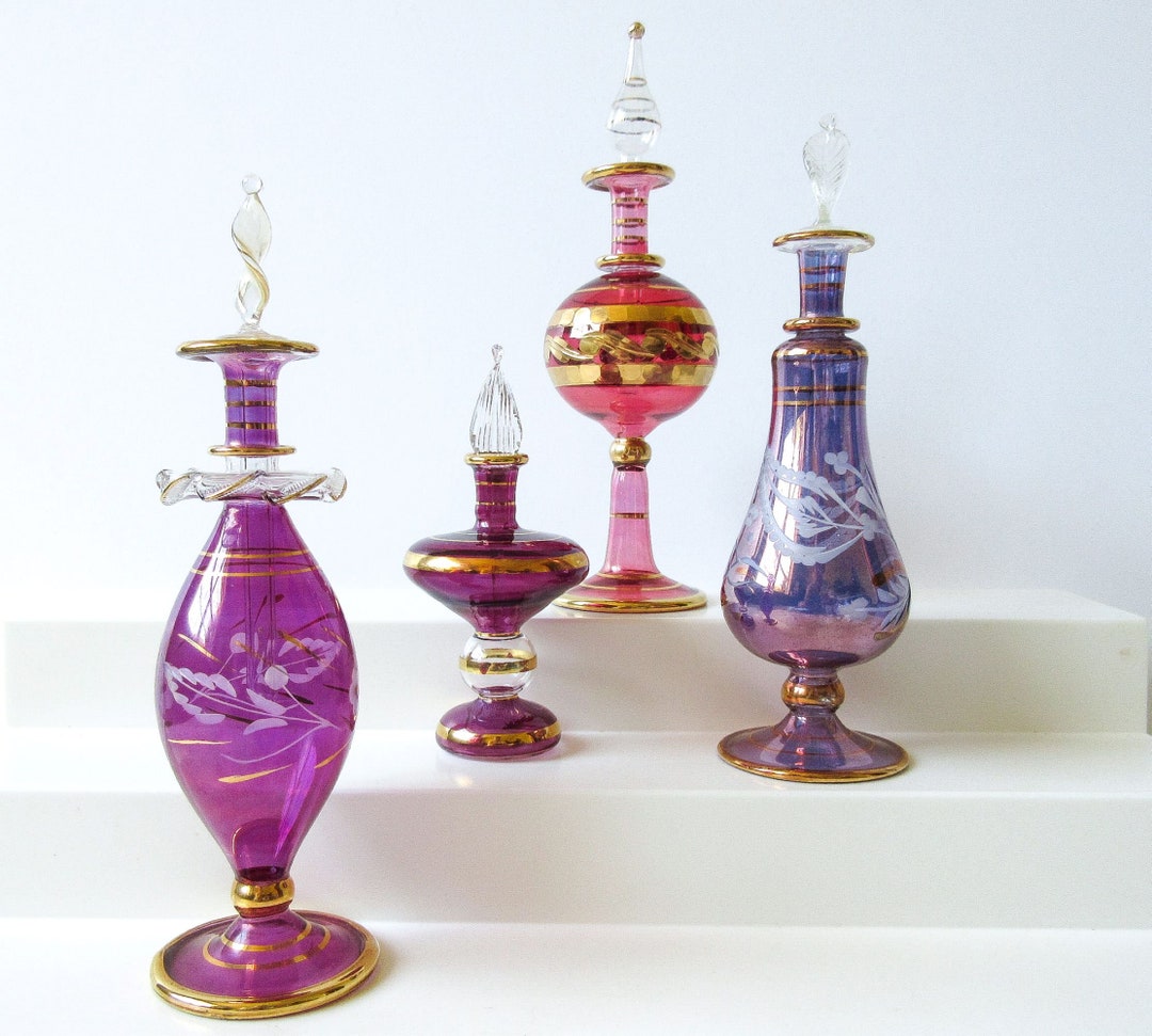 4 Egyptian Perfume Bottles, Vintage Hand Blown Art Glass - Etsy
