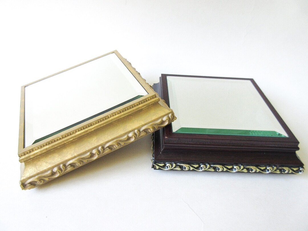 Mirror Display Stand on Wood Riser, Beveled 4 Square, Vintage Tlaro - Etsy