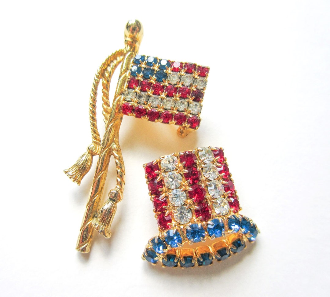 Rhinestone Flag & Hat Pins, Vintage Crystal ON SALE - Etsy